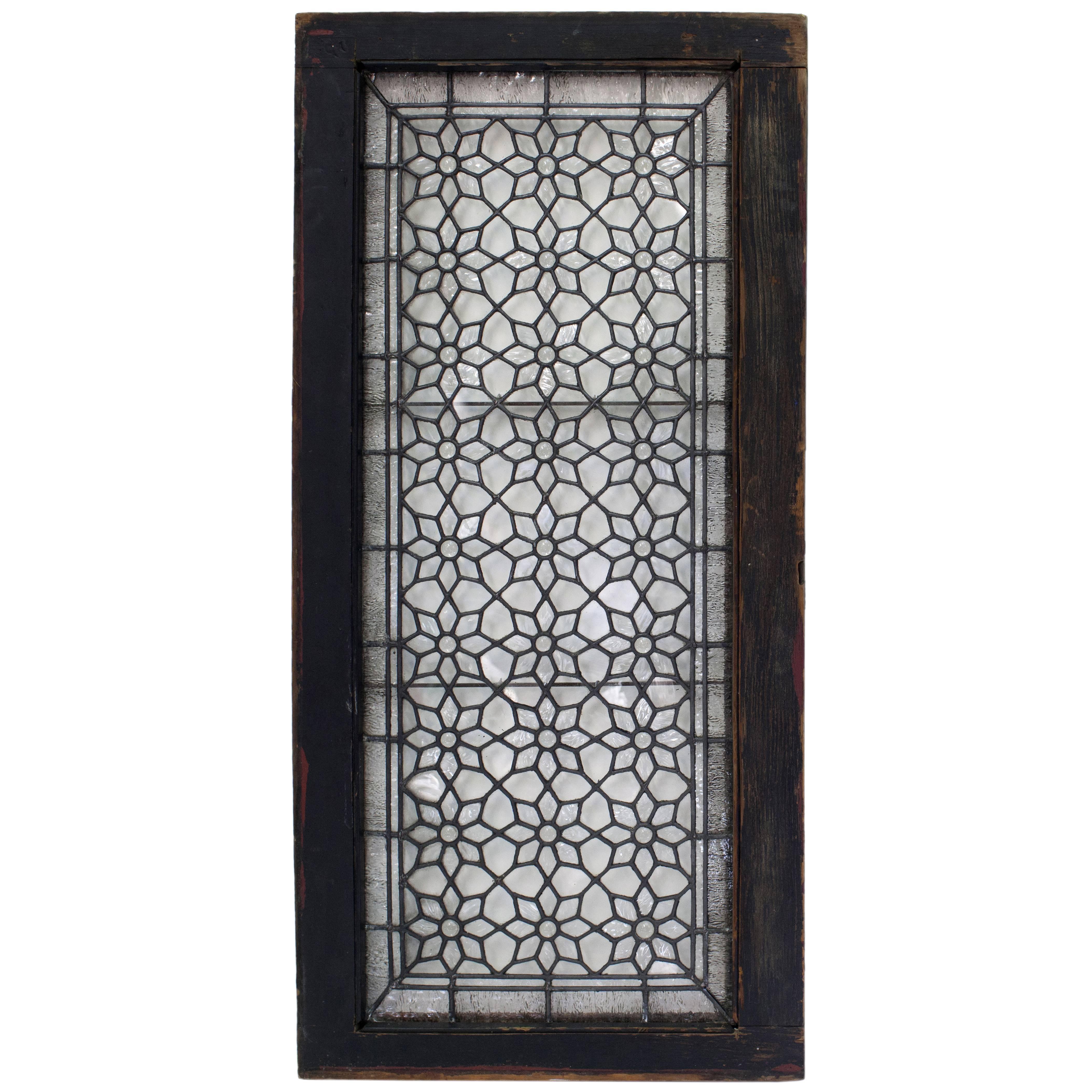 Antique Leaded Glass Window with Floral Pattern and Glass Jewels For ...