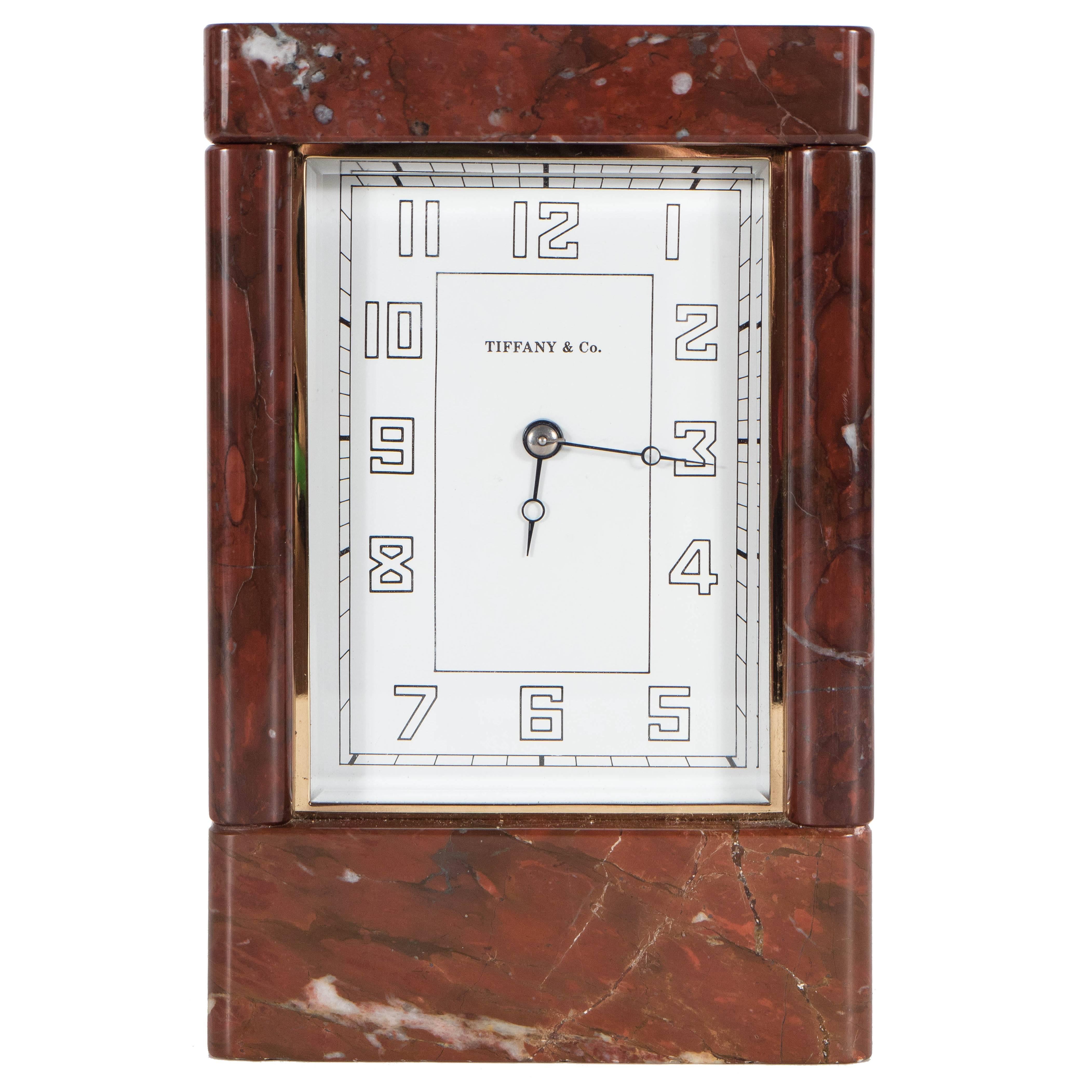 Stunning Art Deco Tiffany and Co. Table Clock in Exotic Rosso Verona ...