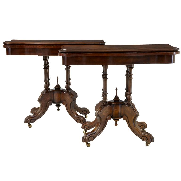 Pair of 1920s Walnut Card or Games Tables at 1stDibs