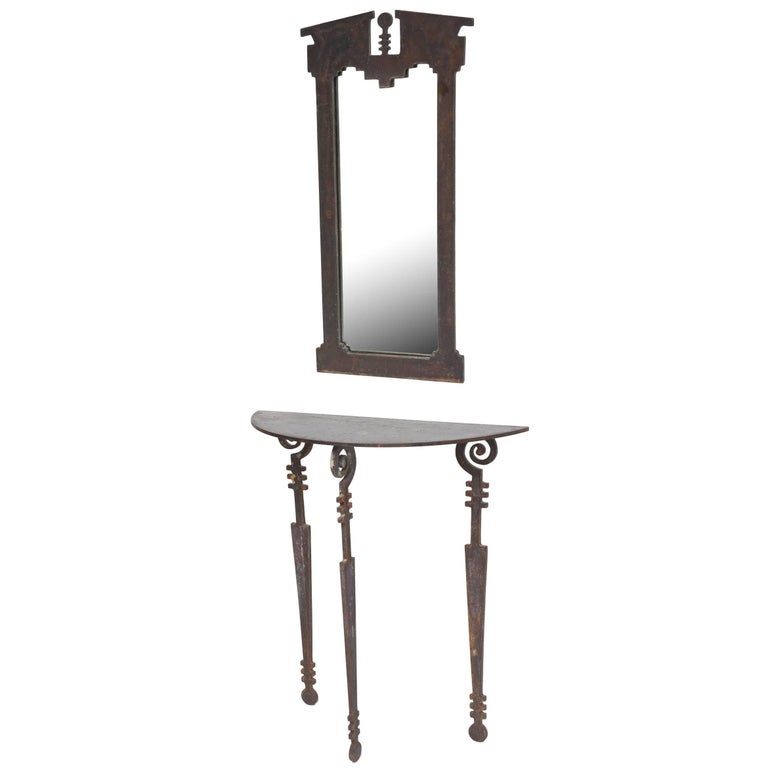 Hand-Forged and Cut Steel Console and Mirror For Sale at 1stDibs
