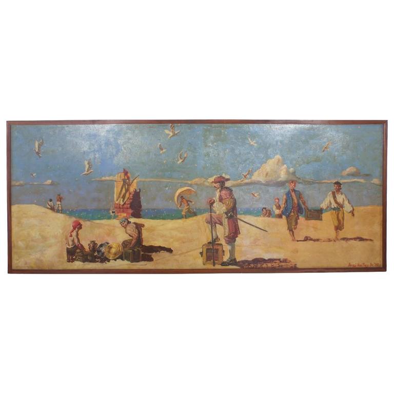 Huge Oil on Canvas Pirate Mural Painting at 1stDibs