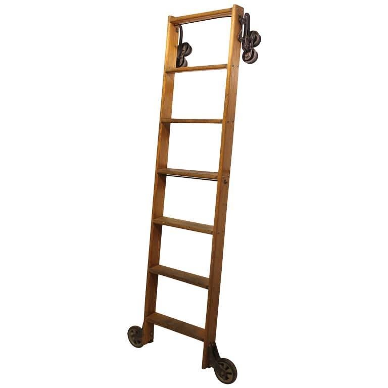 Antique American Oak Library Ladder at 1stDibs