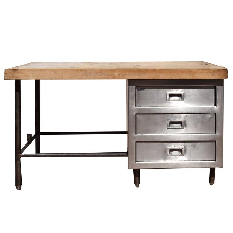 Industrial Table with Butcher Block Top at 1stDibs