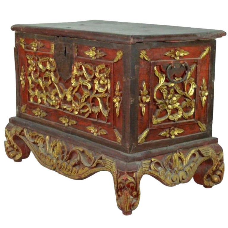 Indonesian Madura Gilt Treasure Chest with Hand-Carved Details, 20th ...