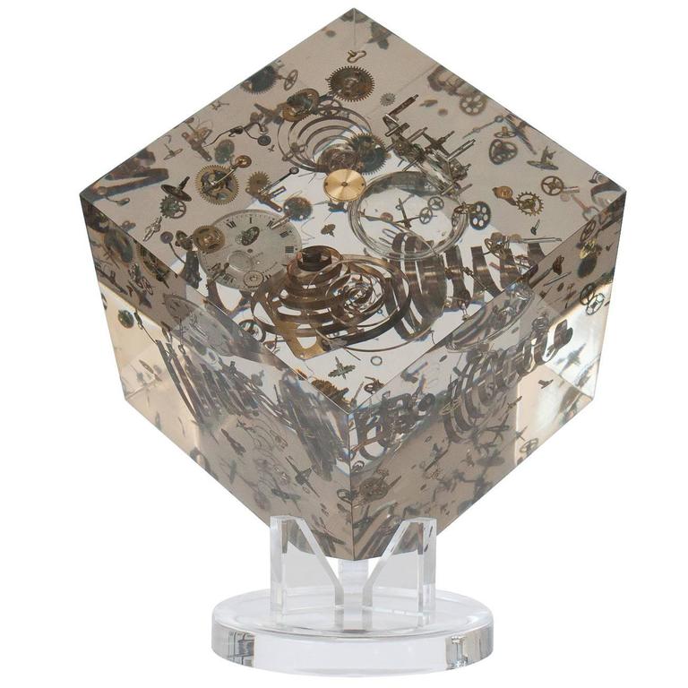 Huge Lucite Cube Sculpture with Exploded Clock Parts at 1stDibs ...