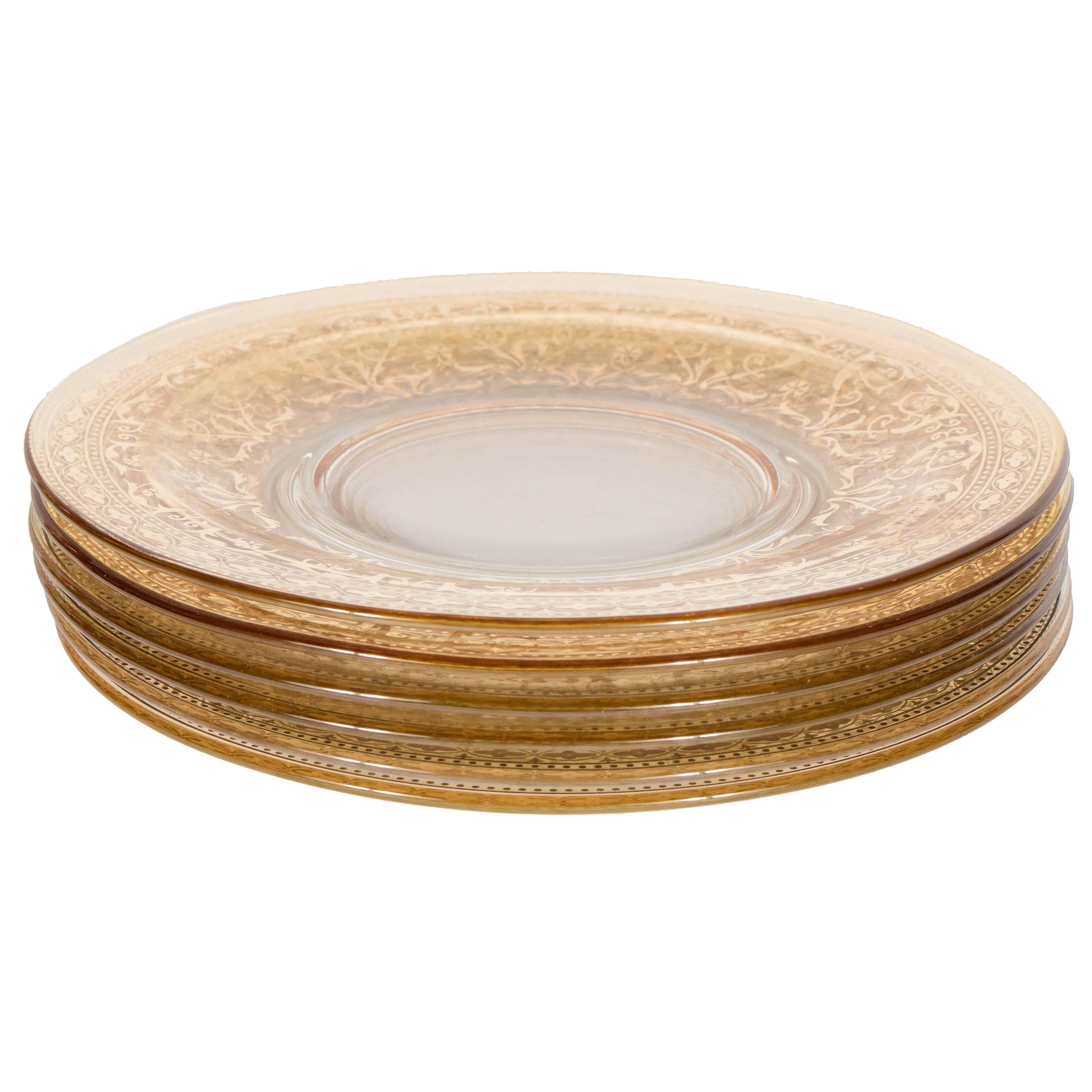 Splendid Set of Six Antique Gilded and Sterling Overlay Glass Dessert ...