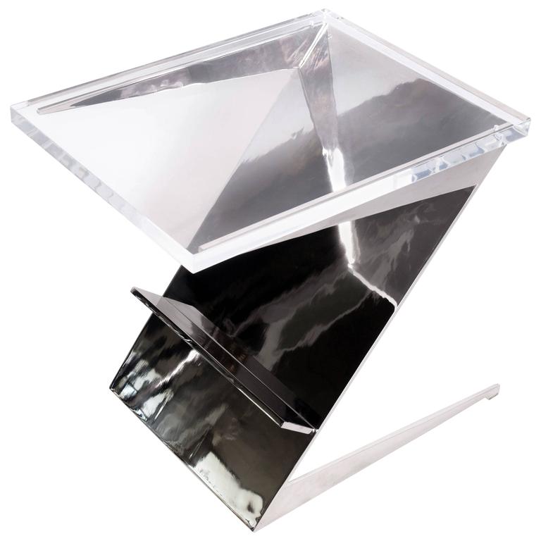 Nickel-Plated Steel and Lucite "Z" Side Table by American Artist Ron ...