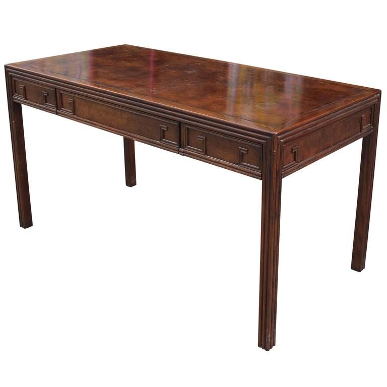 Striking Baker Burl Desk with Greek Key Motif at 1stDibs