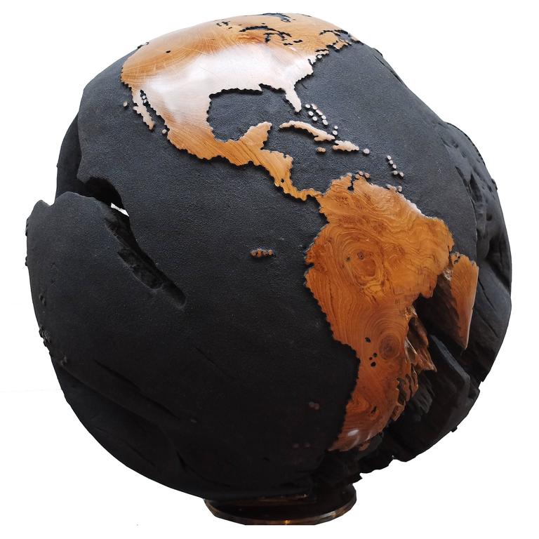 Monumental One of a Kind Black Wooden Globe / "Abyss" at 1stDibs