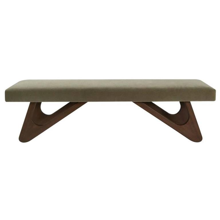 Adrian Pearsall "Boomerang" Bench in Olive Mohair at 1stDibs