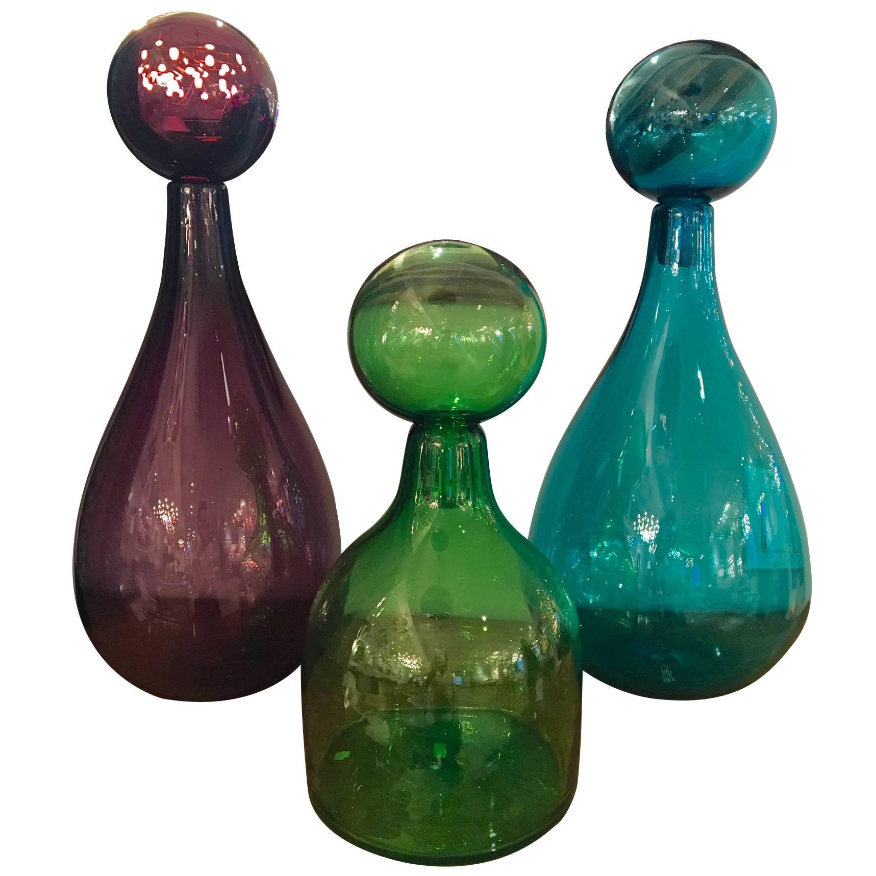 Grouping of Jeweled-Color Handblown Bottles by Elizabeth Lyons at ...