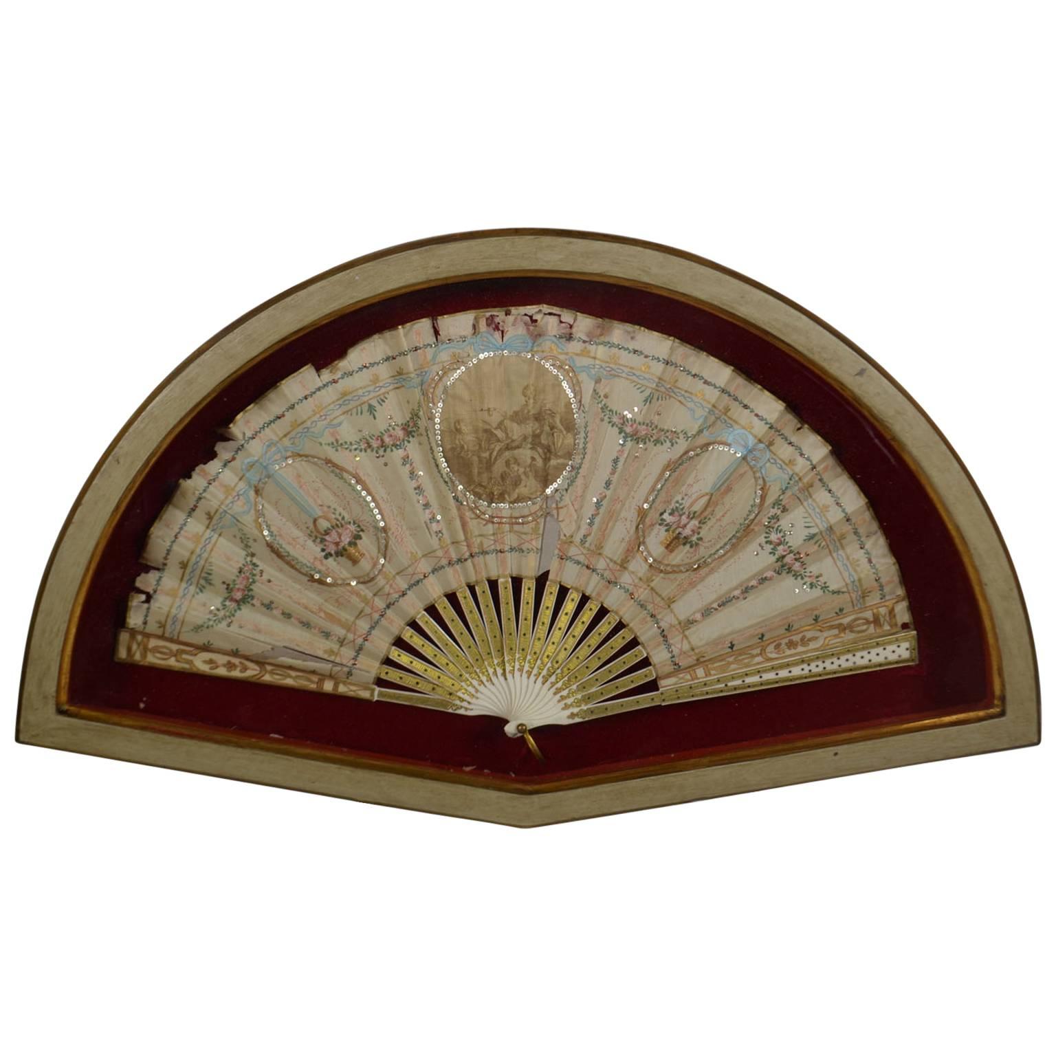 2 French Neoclassical Gilded Eventail Fan Shadow Box Frame Chinoiserie ...