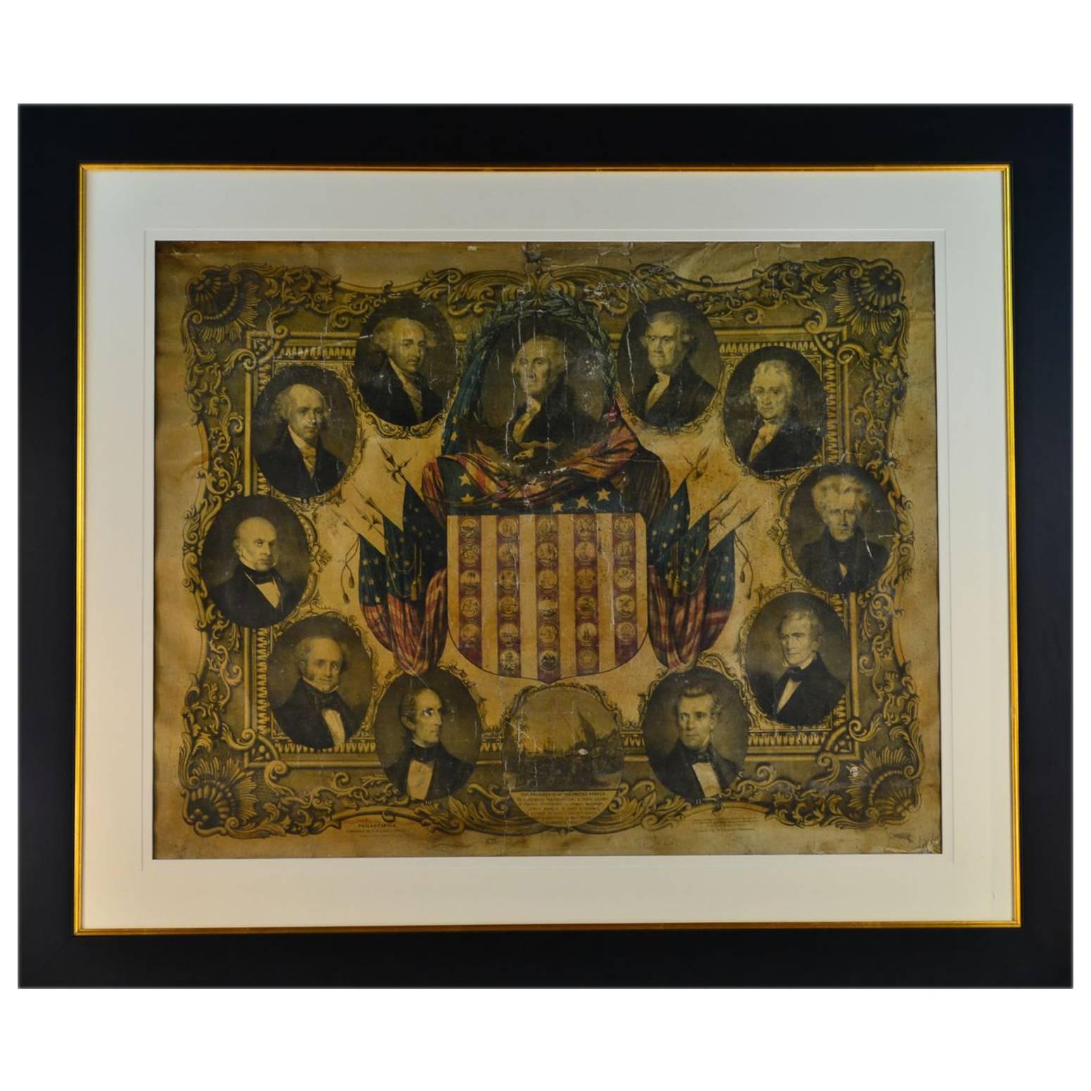 Lithograph of the First 11 U.S. Presidents, Philadelphia, 1846 For Sale ...