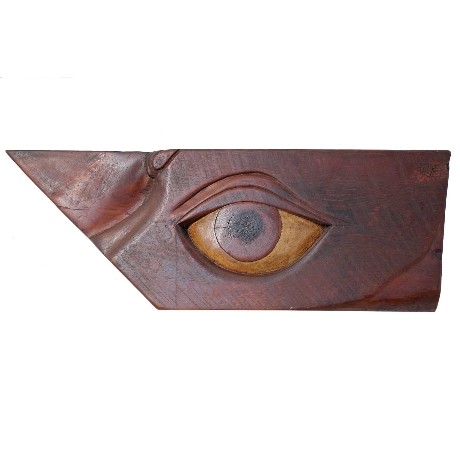 Folk Art Carved and Painted Wood Eye Sculptural Relief at 1stDibs