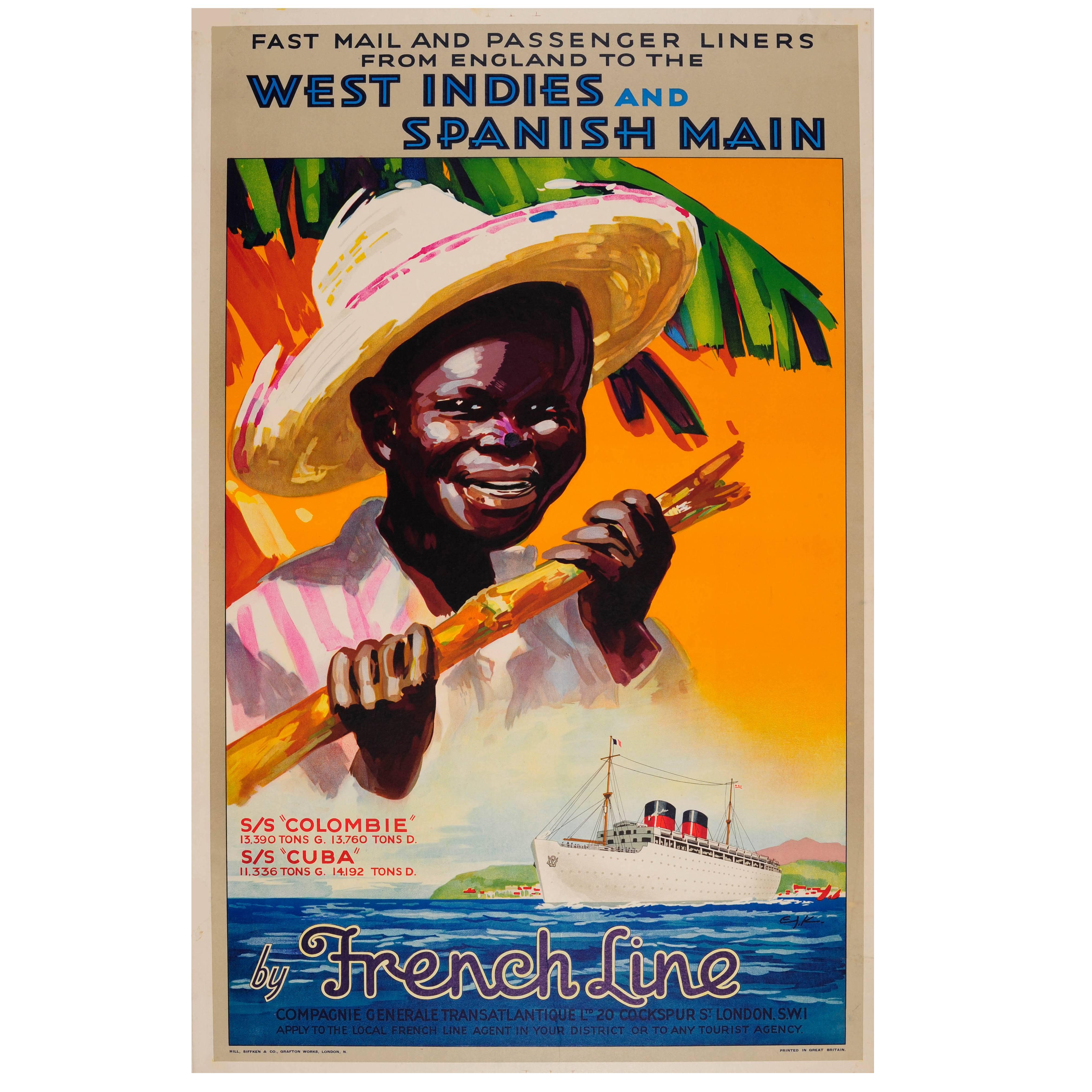 Original Vintage French Line Cruise Poster England To West Indies and ...