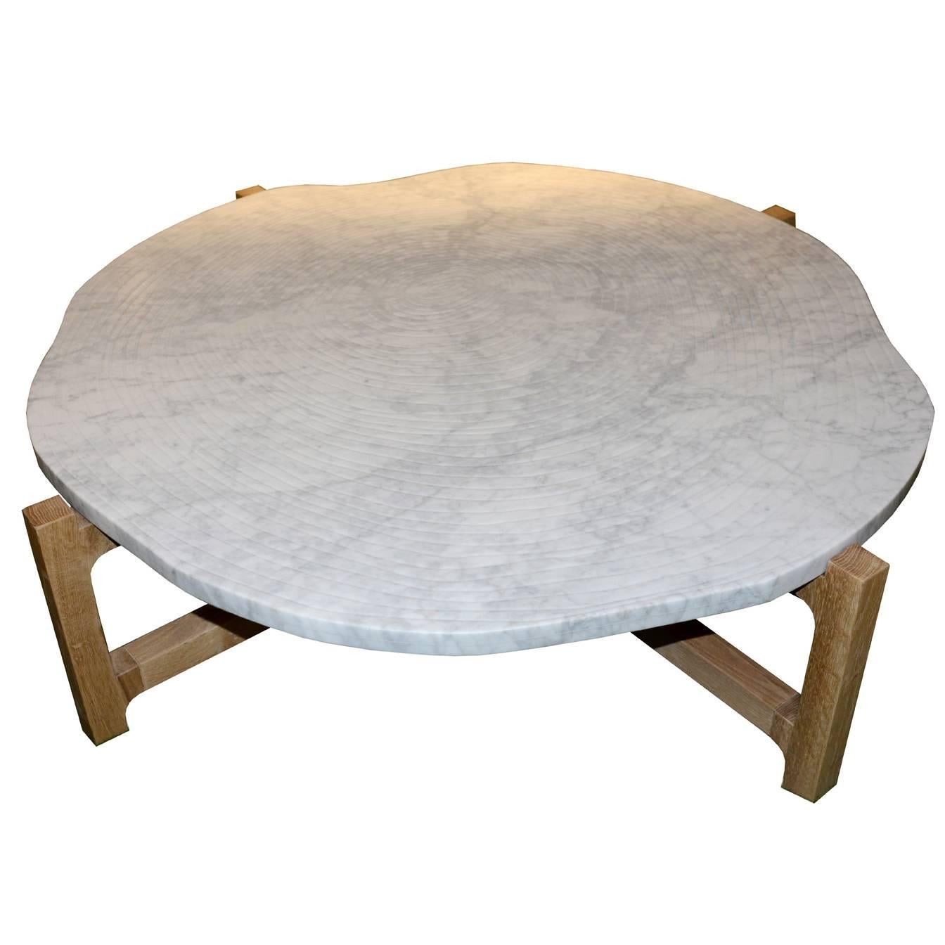 Coffee Table with White Marble Top as the Inside of a Tree Trunk at 1stDibs