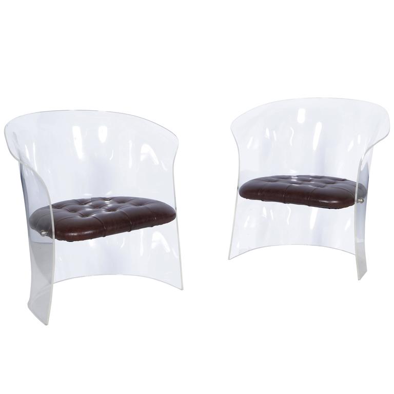 Vintage Leather Lucite Chairs at 1stDibs
