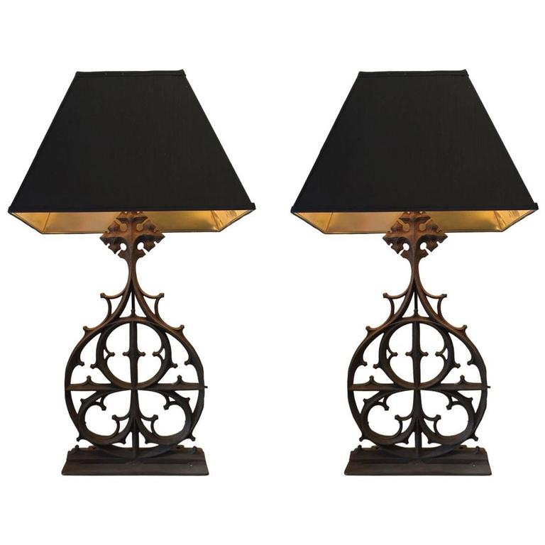 Antique Gothic Iron Work from Church Converted to a Pair of Lamps at ...