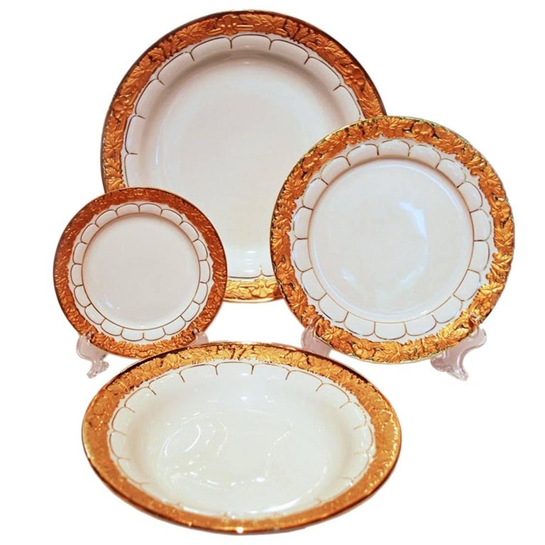 Meissen Dinner Plates Set Service for 12 Gilt White Golden Baroque ...