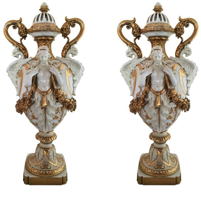 Fabulous Tall Antique Pair of Capodimonte Porcelain Urns at 1stDibs ...