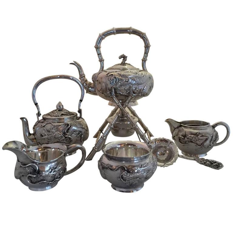 Antique Chinese Sterling Silver Ten-Piece Tea Set at 1stDibs
