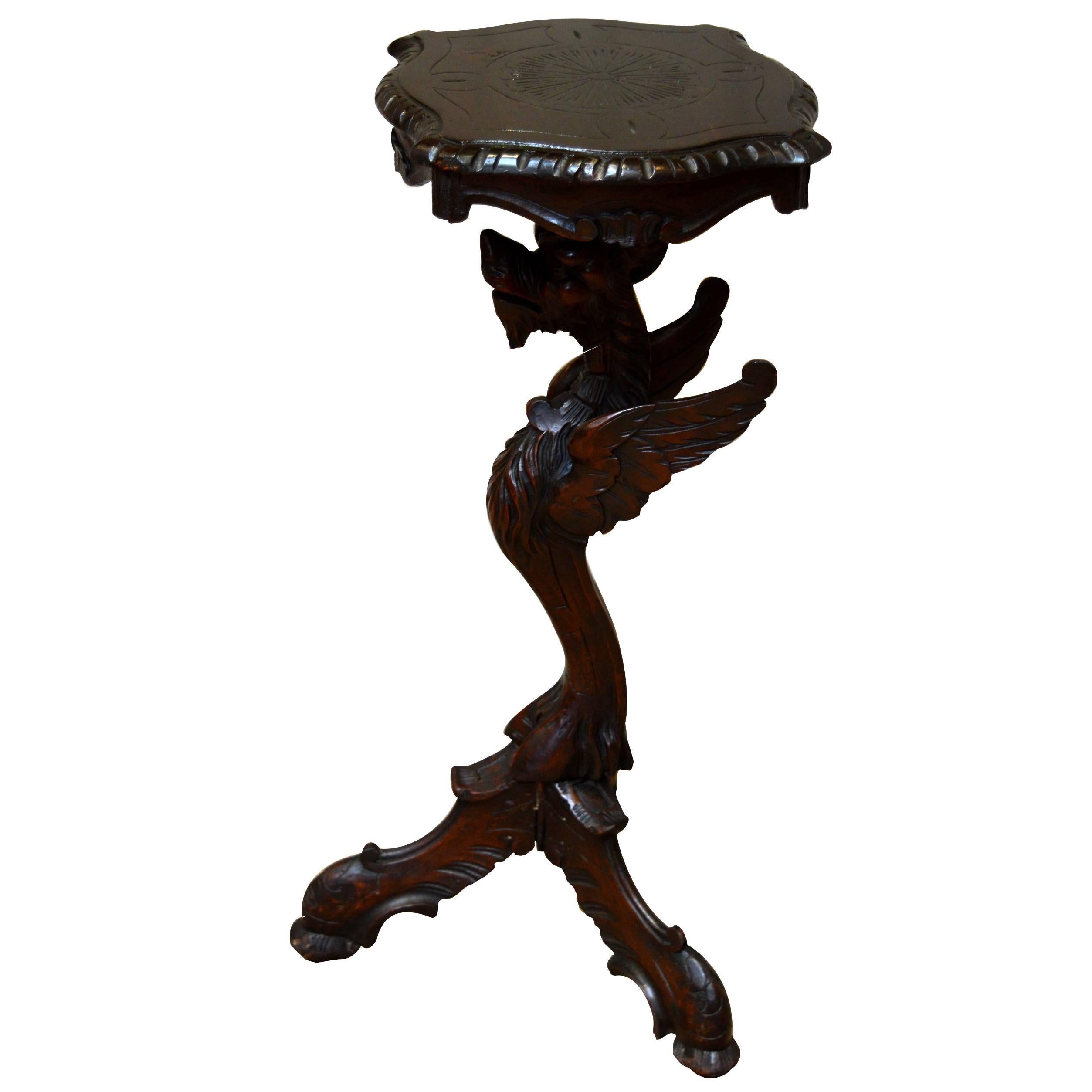 Unusual Carved Oak Griffin Table at 1stDibs