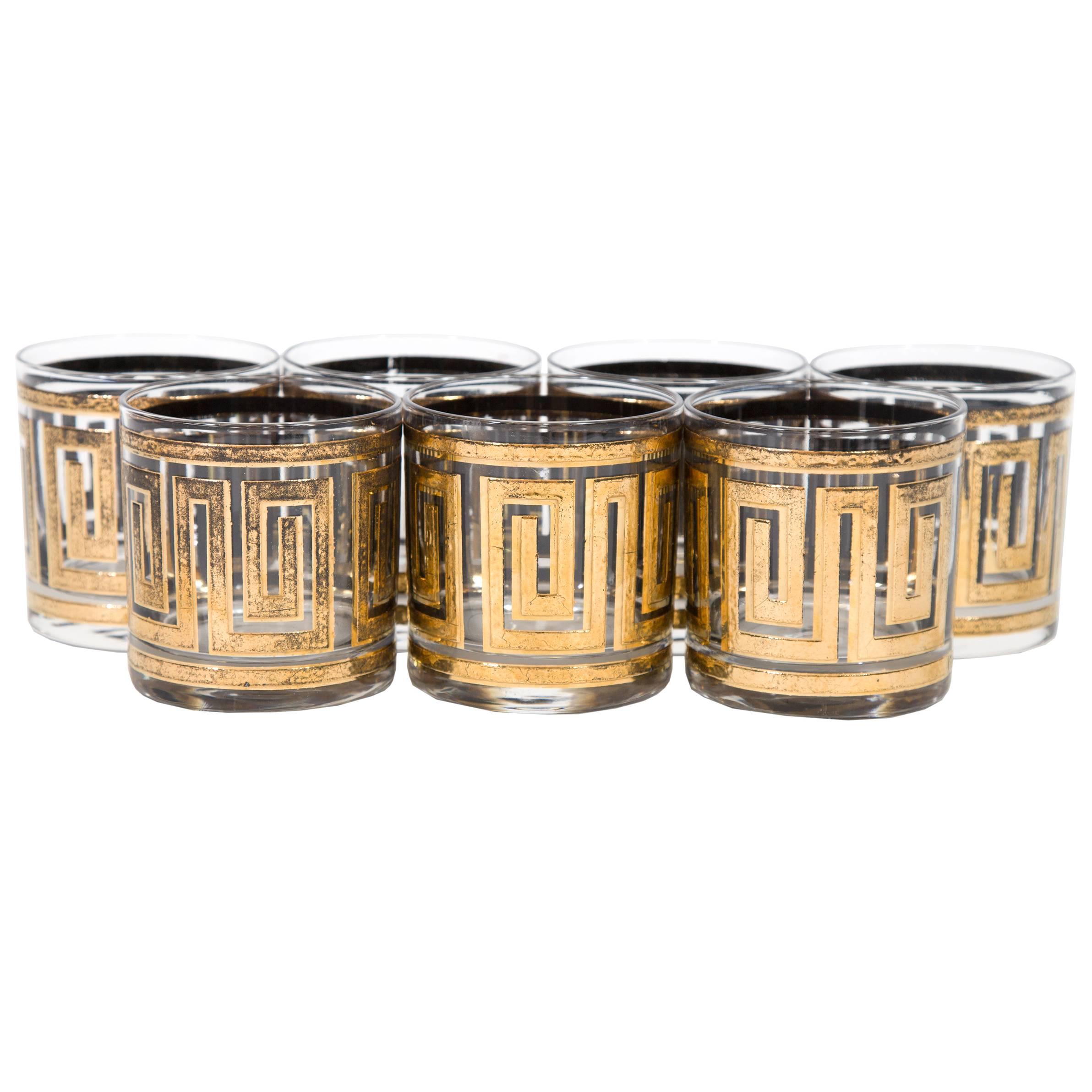 Vintage Gold Greek Key Glasses, Set of Seven at 1stDibs