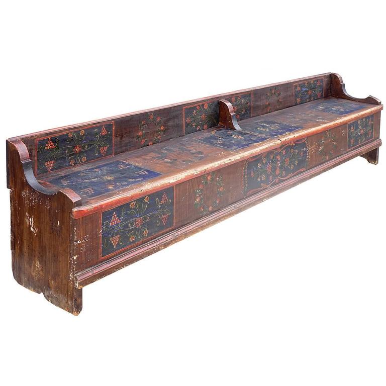 1800s Painted Bench with Storage at 1stDibs