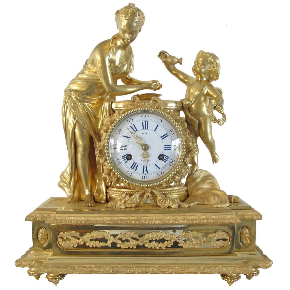 Attractive Mid-19th Century Fire Gilded Clock by Moser a Paris For Sale ...