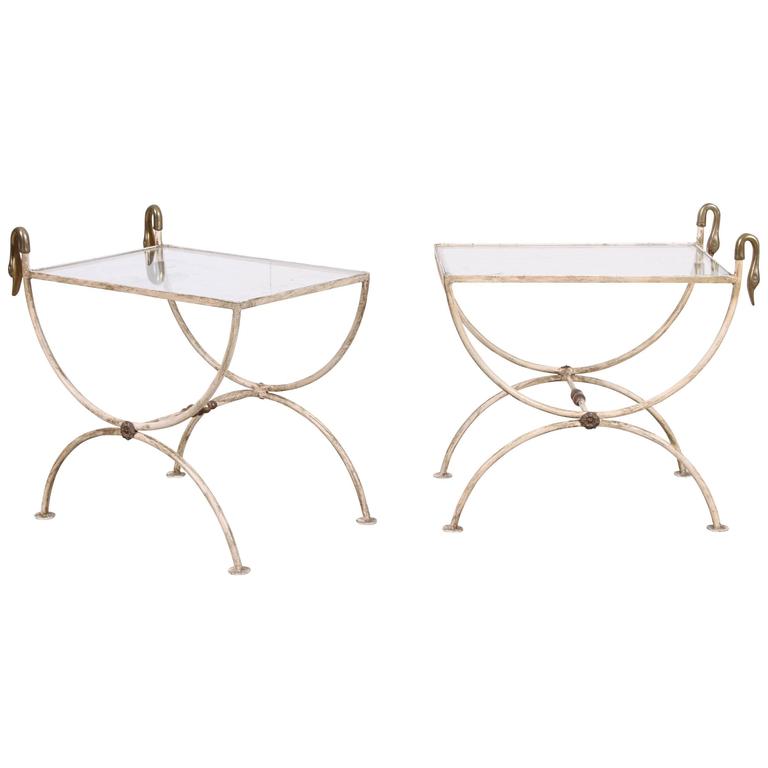 Neoclassical Form Swan End Table Pair, 1940s at 1stDibs