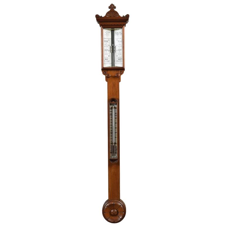 Late Victorian Oak Cased Stick Barometer and Thermometer by J Hicks of ...