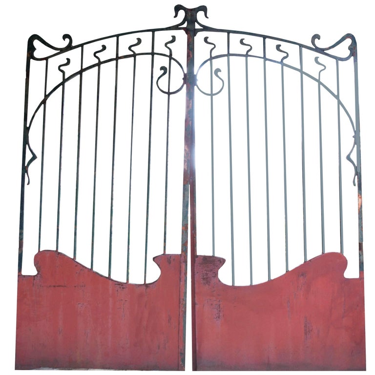 French Forged Iron Art Nouveau Painted Entrance Gate For Sale at 1stDibs