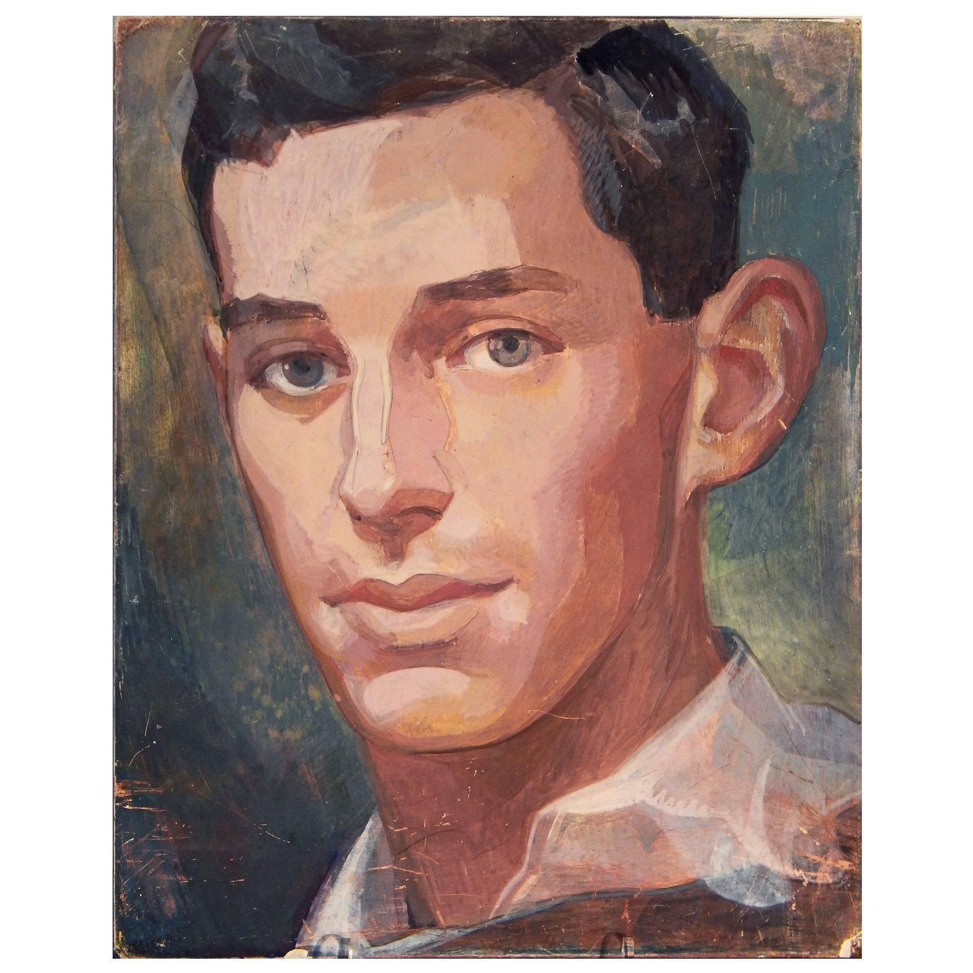 "Dark Haired Man, " Superb Portrait by WPA Artist on Renaissance Panel ...