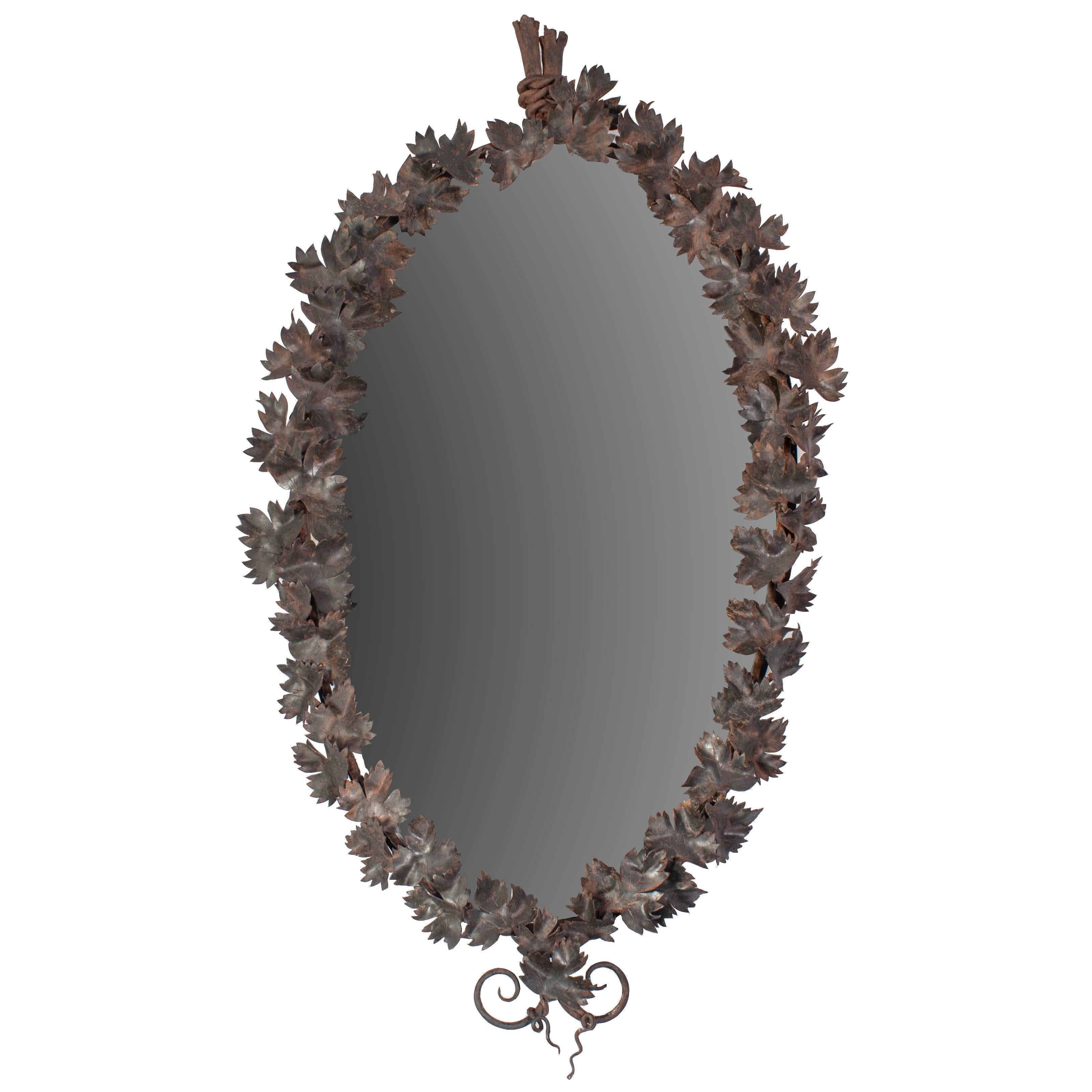 French Neoclassical Wrought Iron Mirrors with Laurel Leaf Border For ...