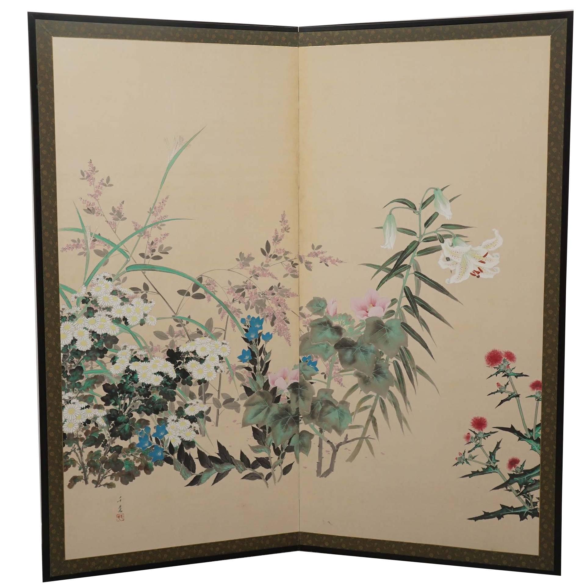 Japanese Two-Panel Screen For Sale at 1stDibs