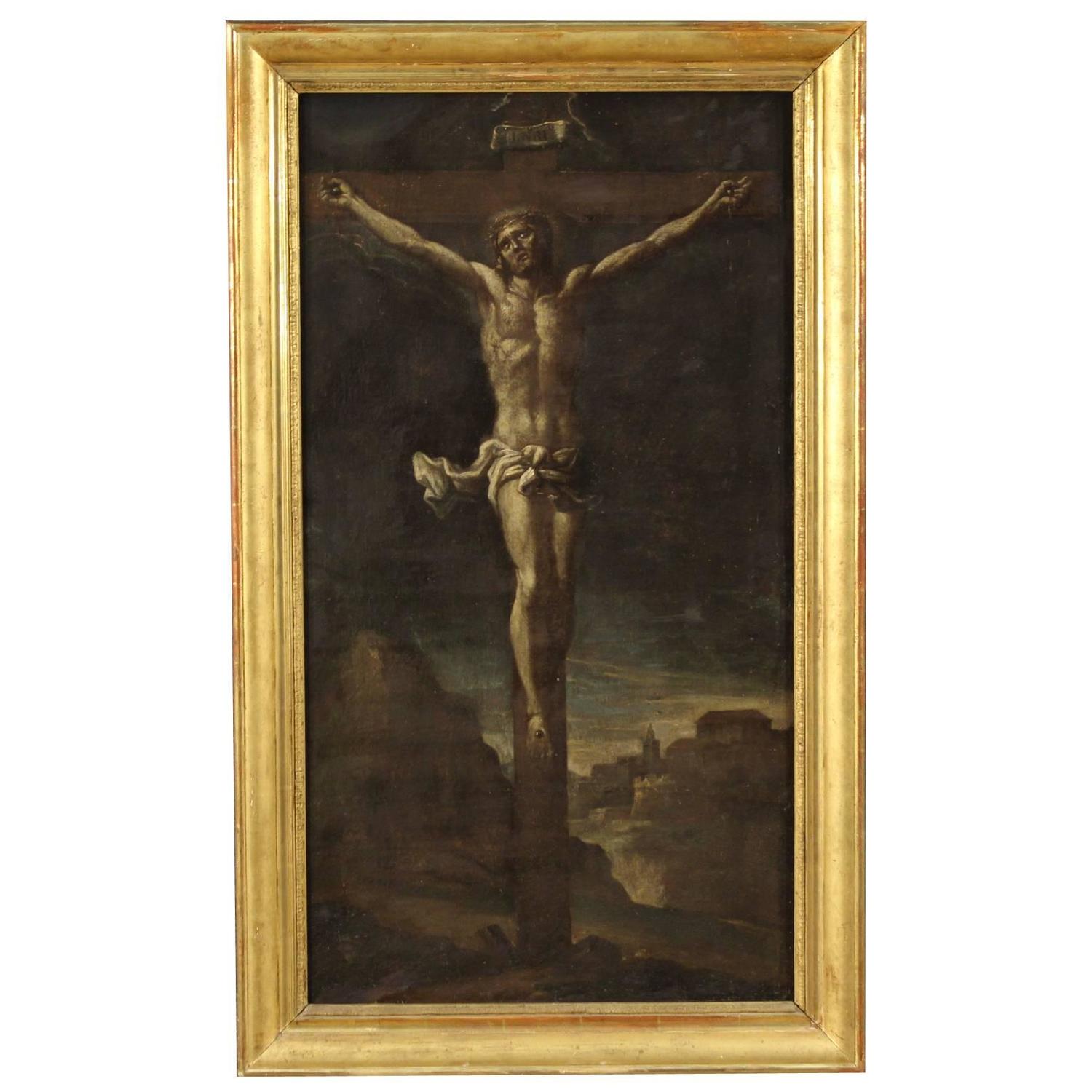 18th Century Oil on Canvas Religious Painting "Crucifixion of Christ" For Sale at 1stdibs