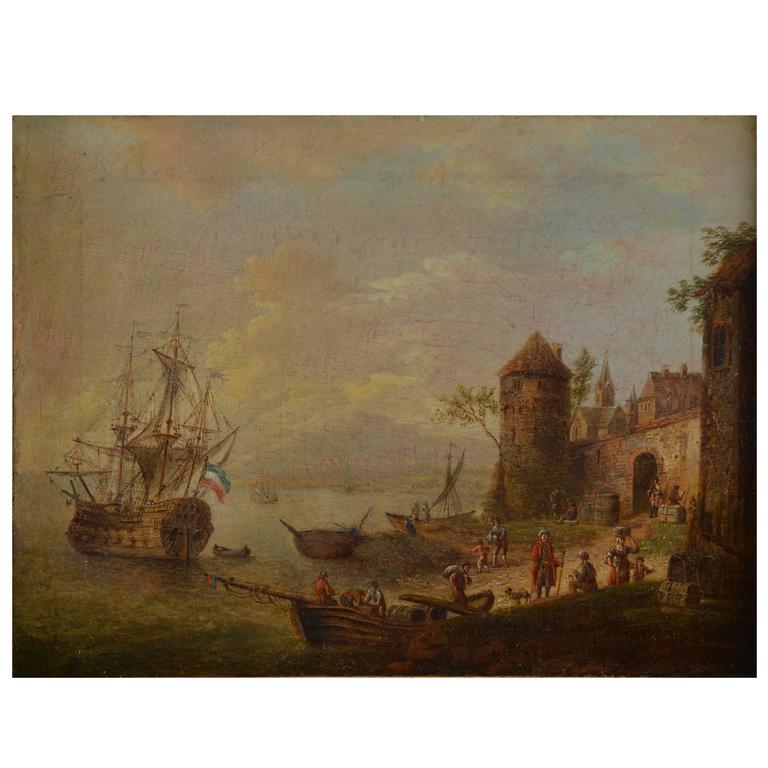 Robert Griffier - A Coastal Landscape with a Sailing Vessel, Oil on ...