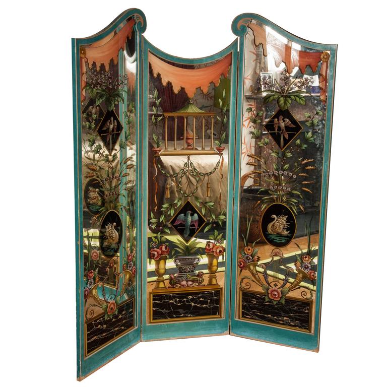 Three-Part Mirrored Screen For Sale at 1stDibs