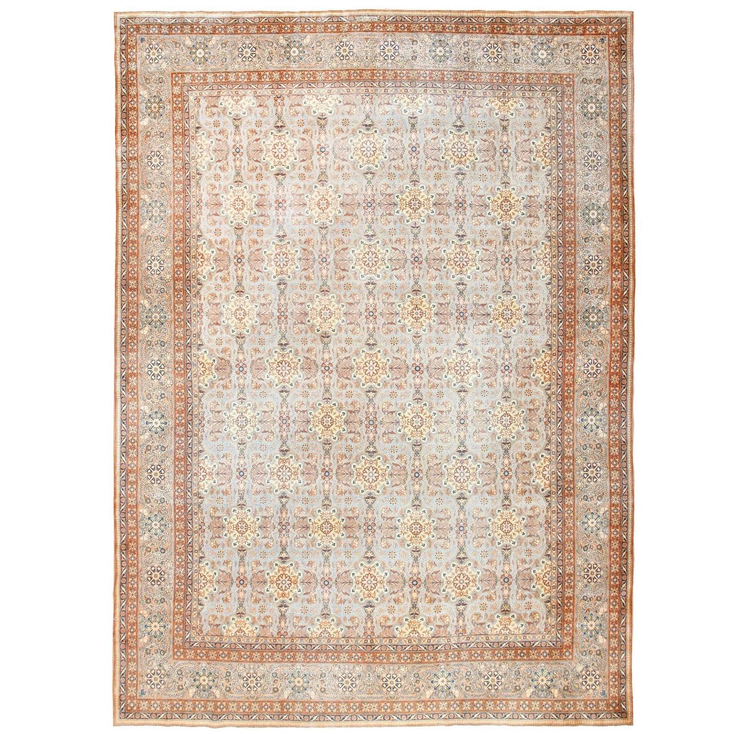 Beautiful Light Blue Antique Persian Kashan Rug at 1stdibs