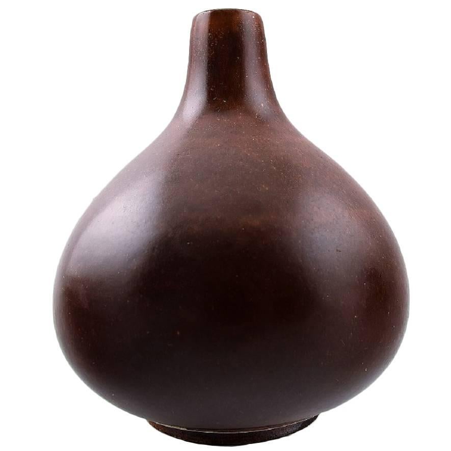 Saxbo Stoneware Vase in Modern Design, Glaze in Shades of Brown at 1stDibs