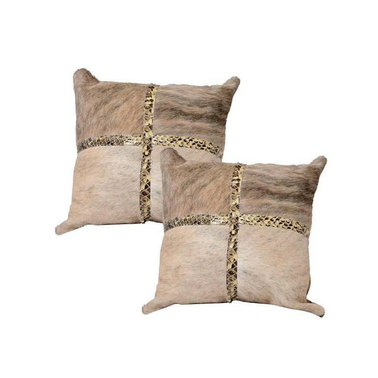 Beige Cowhide Pillows with Python Trim For Sale at 1stDibs