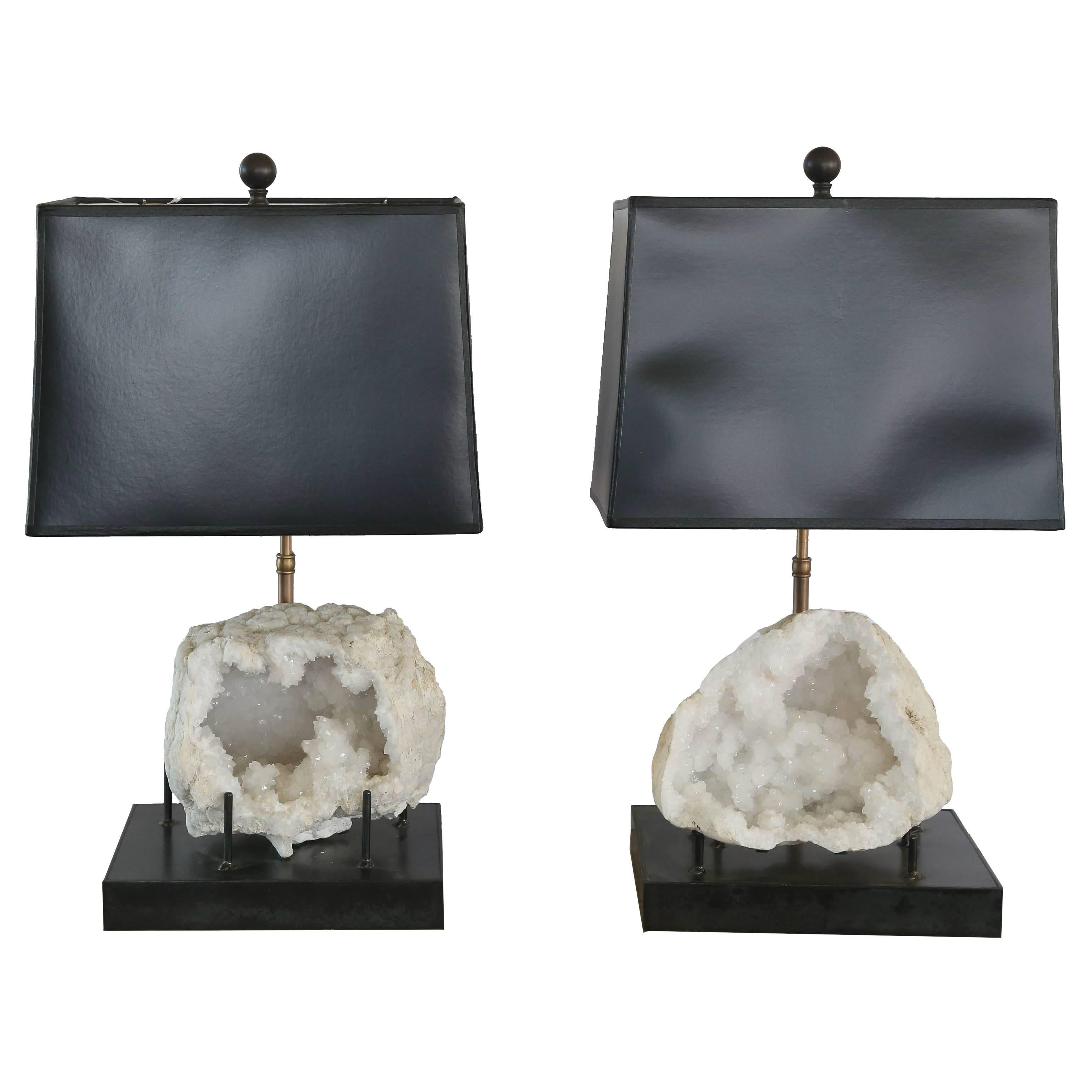 Geode Lamps on Iron Base at 1stDibs