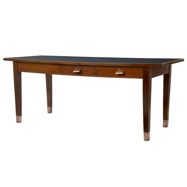 19th Century Oak Metal-Top Refectory Dining Table at 1stDibs