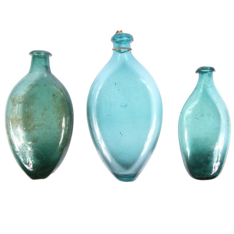 Collection of Three European 16th-17th Century Colored Glass Flasks at ...