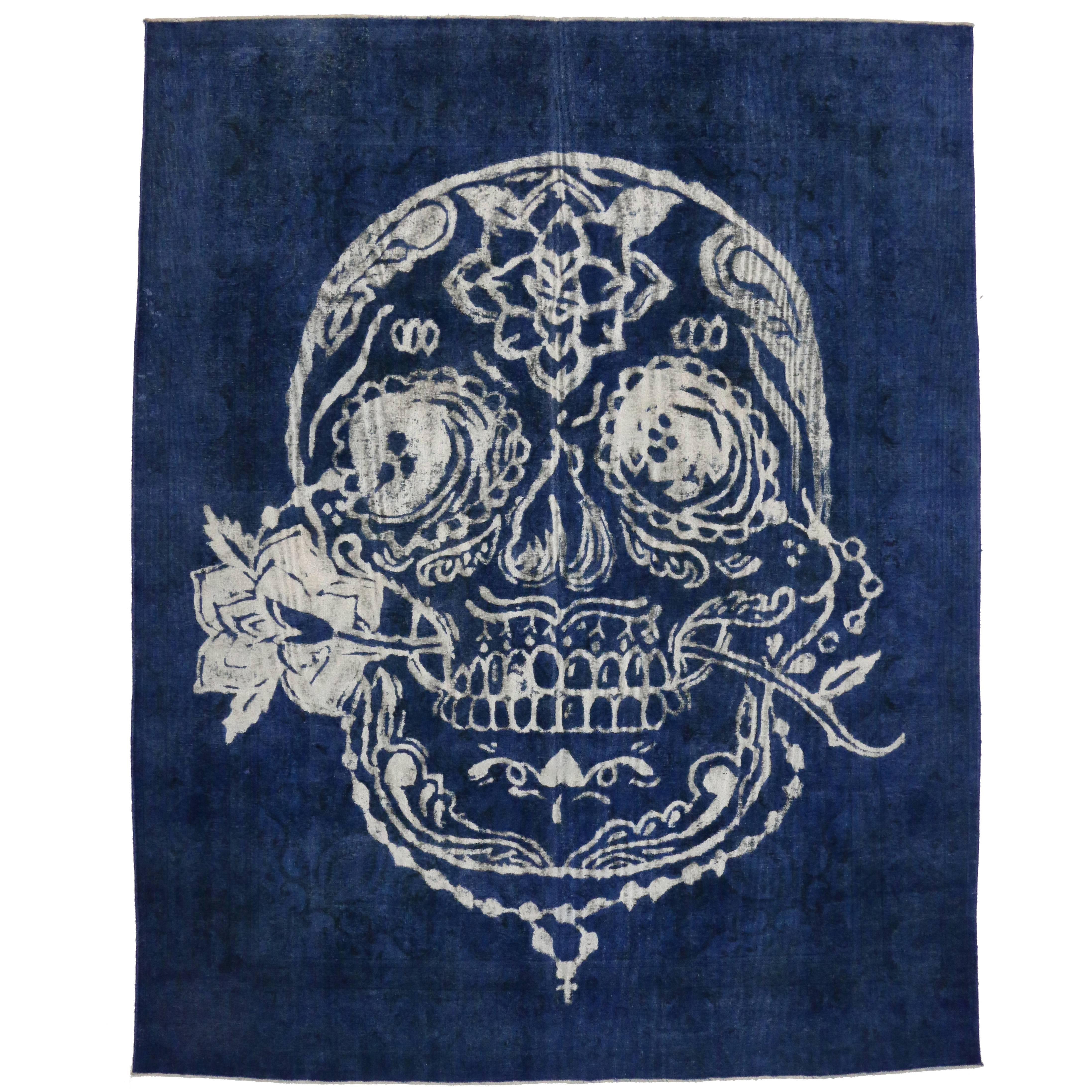 Distressed Vintage Calavera Sugar Skull Rug Inspired by Alexander ...