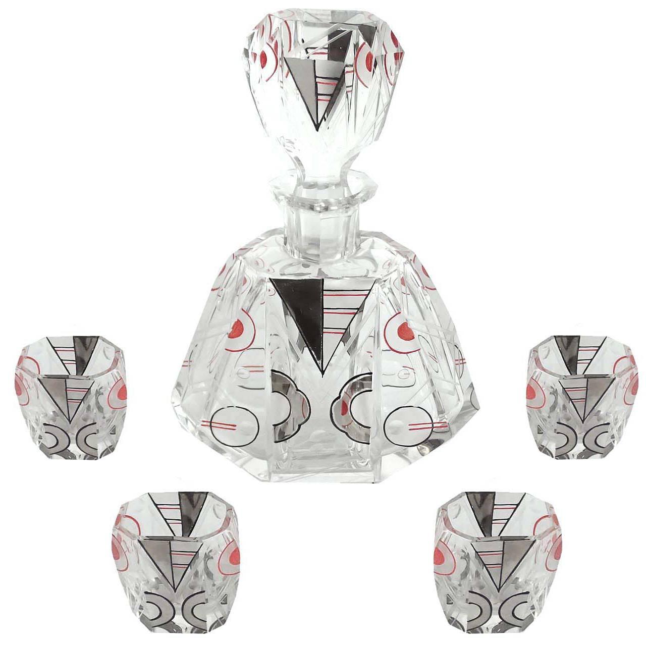 Art Deco Karl Palda Crystal Glass Decanter Set Modernist Bohemian ...