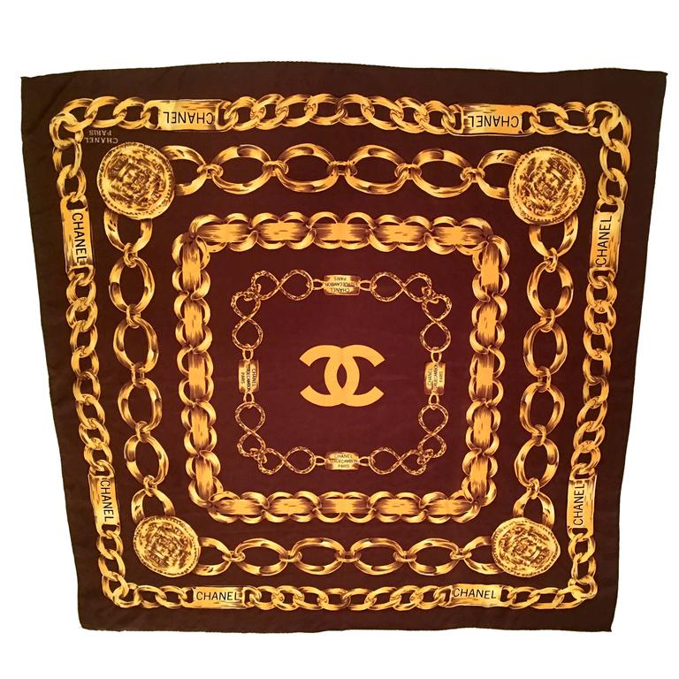 Vintage Chanel Brown and Gold Scarf at 1stDibs