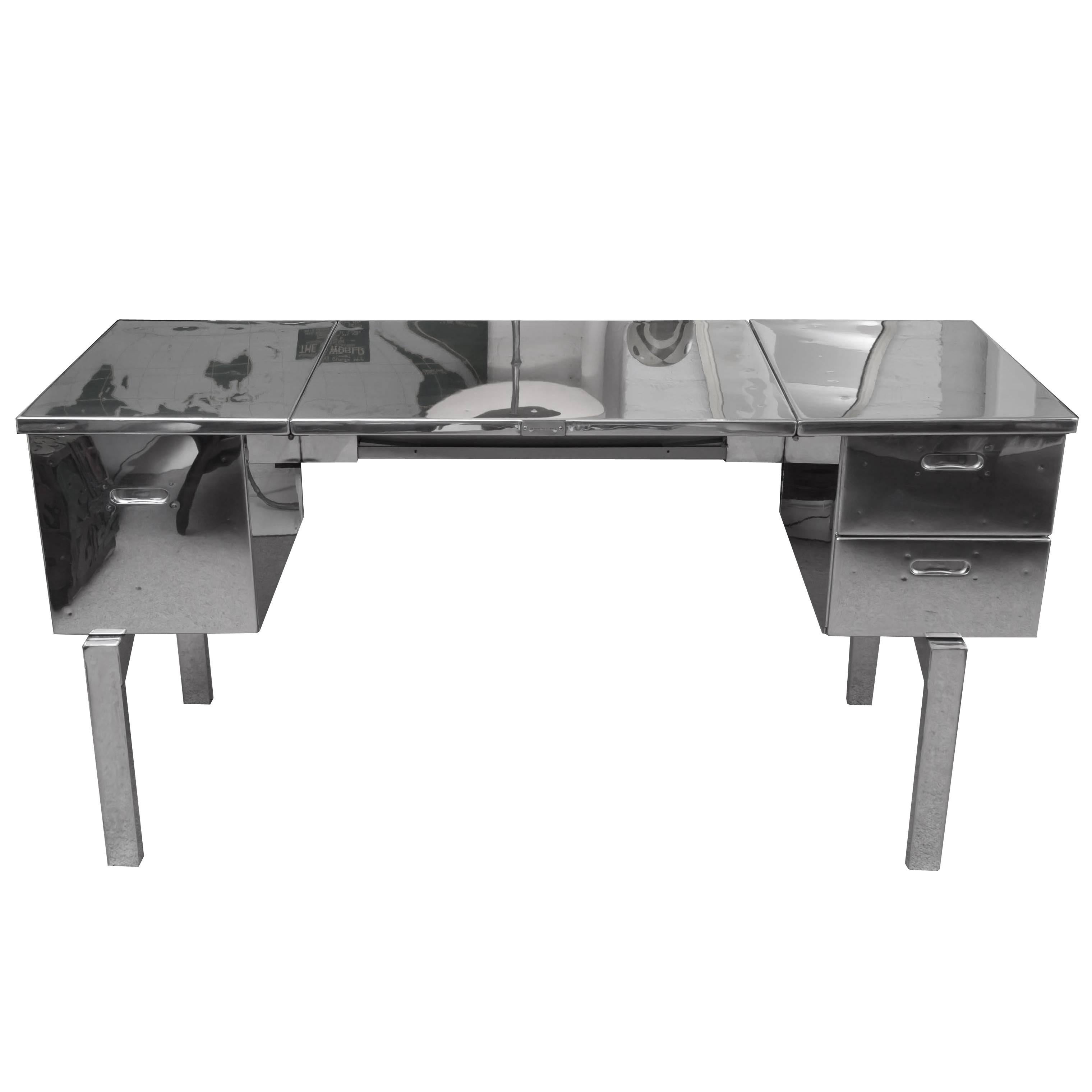 Polished Aluminum Campaign Desk at 1stDibs