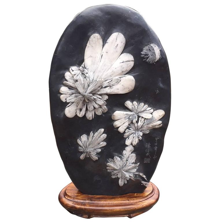 Chrysanthemum Flower Viewing Stone Signed Specimen from Chinese Artisan ...