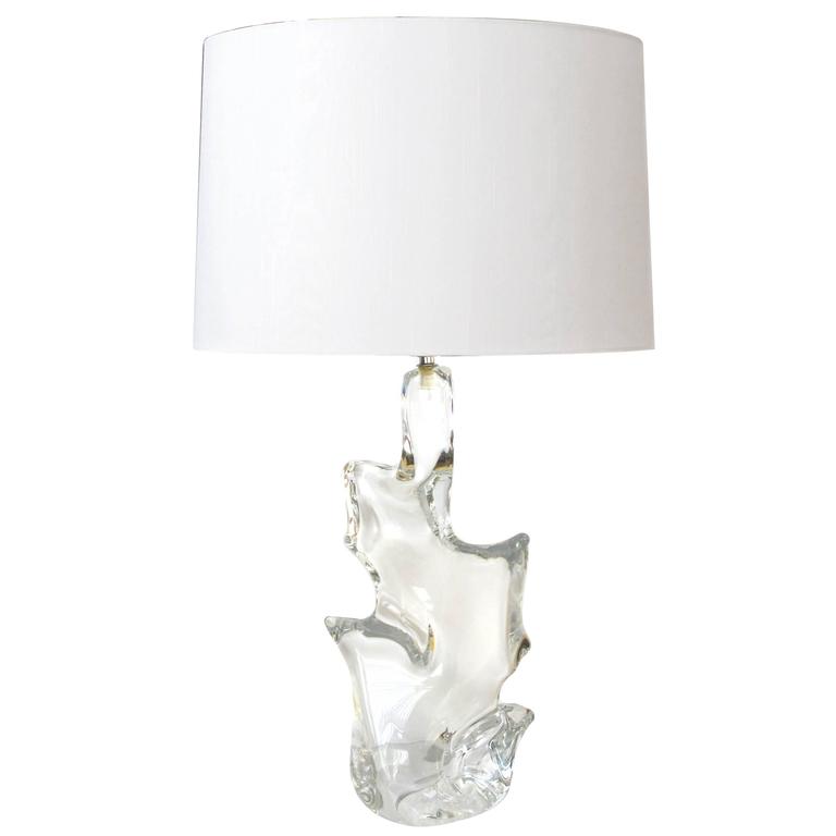 Shapely and Sculptural French 1960s Clear Art Glass Lamp at 1stDibs